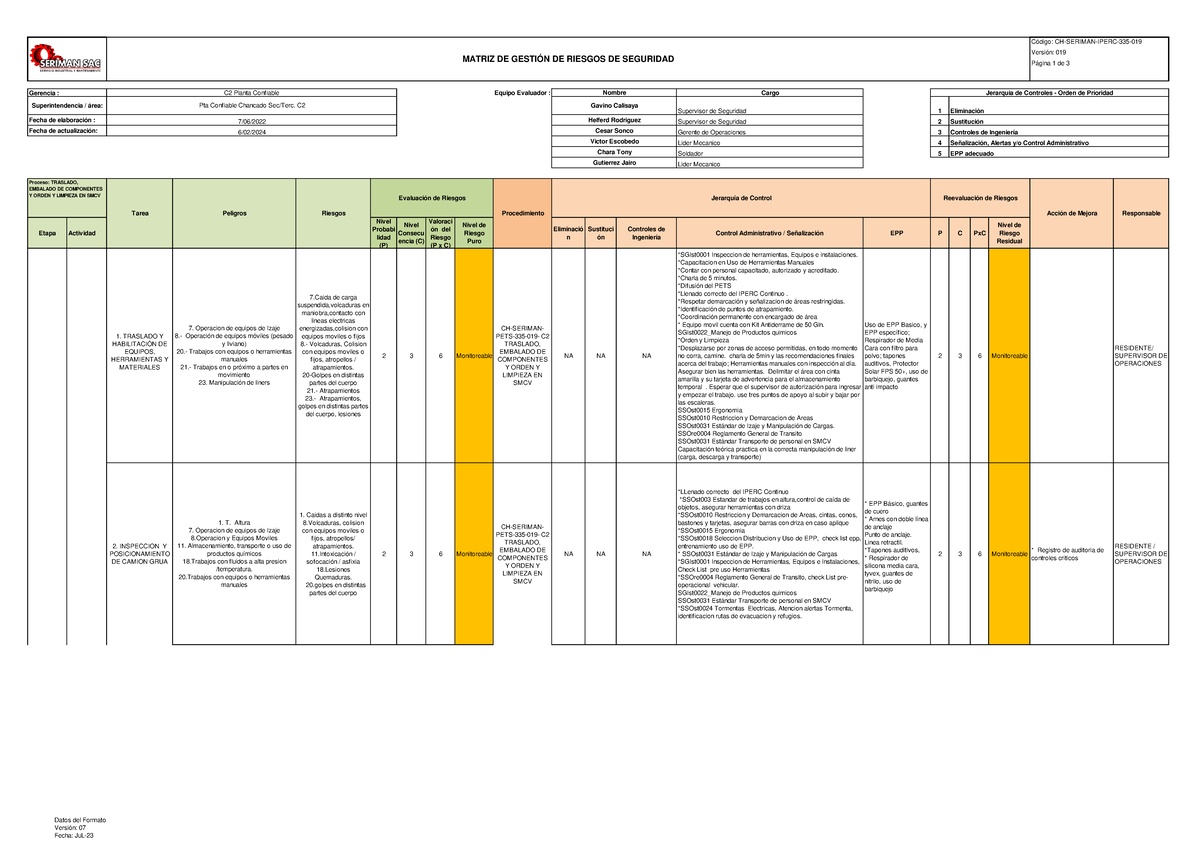 10. CH- Seriman- Iperc-335-019-C2 Traslado, Embalado DE Componentes Y ...
