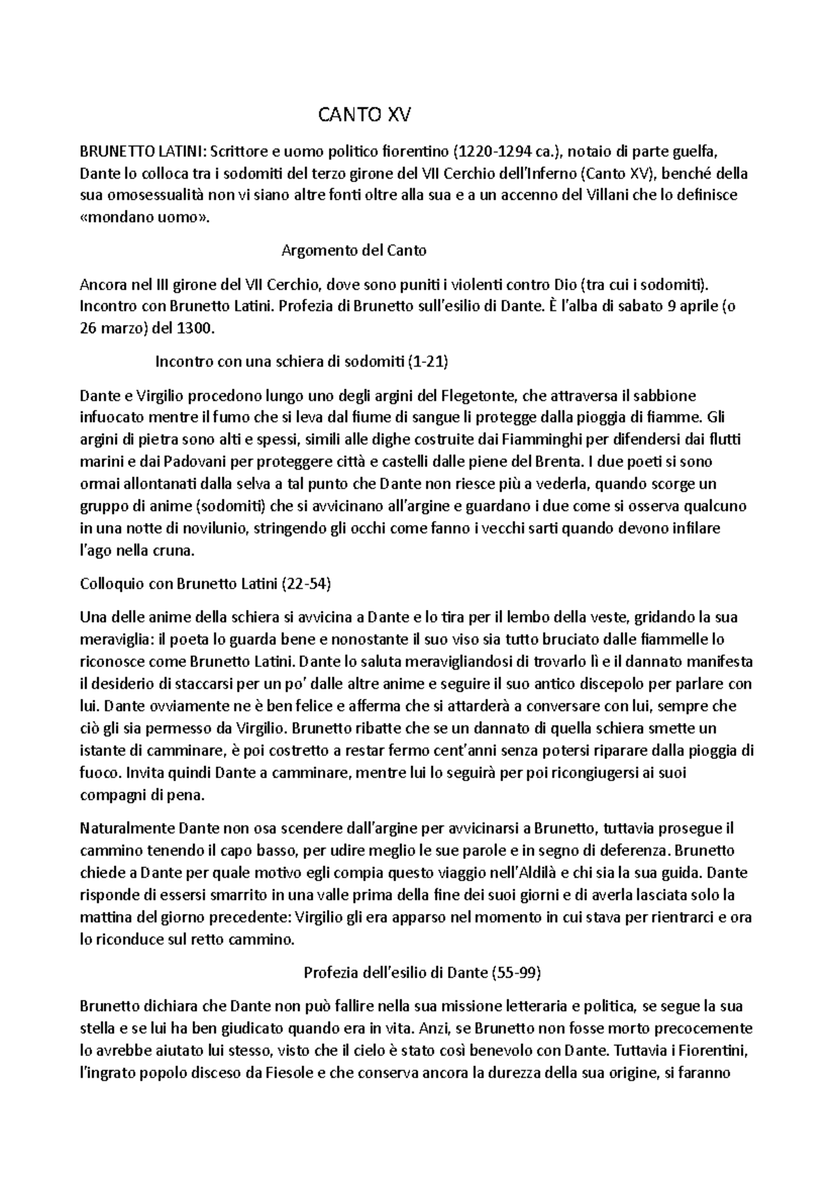 Canto XV - parti principali del cante di dante, ottimi per l ...