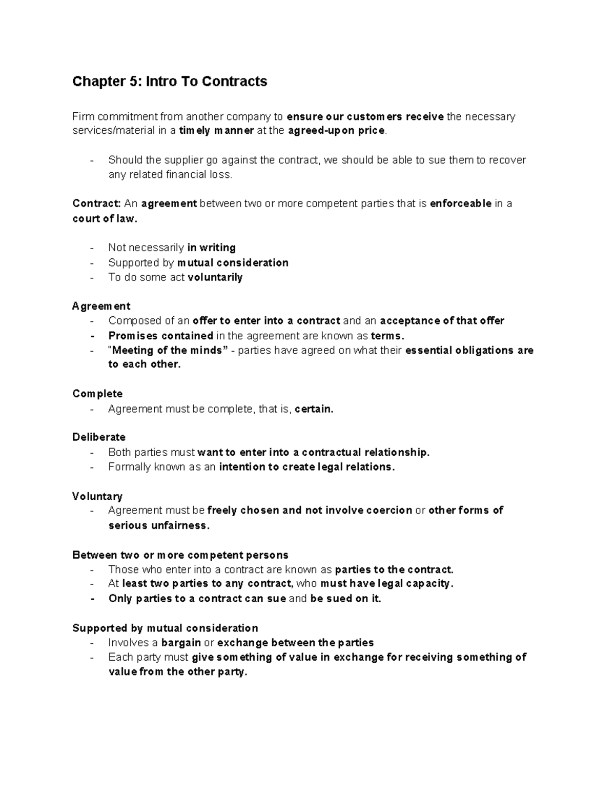 BLAW Final Textbook Summary - Chapter 5: Intro To Contracts Firm commitment from another company ...