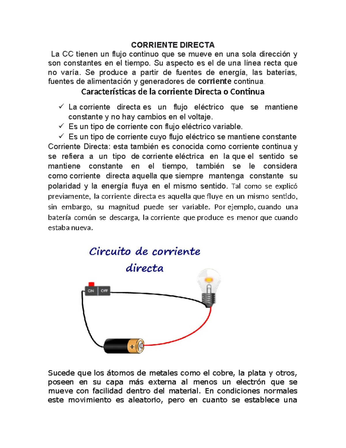 Corriente Directa 1 - tarea - CORRIENTE DIRECTA La CC tienen un flujo ...
