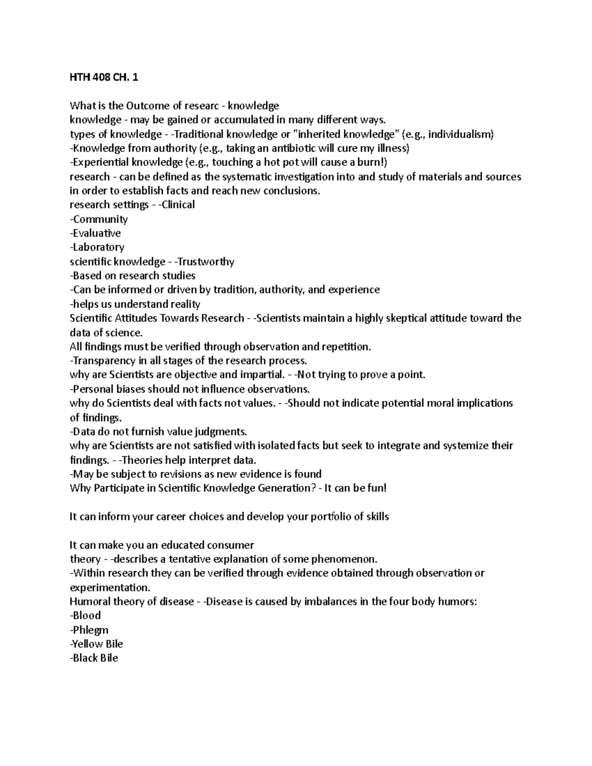 HTH 408 CH1 - Lecture notes ch. 1 - HTH 408 CH. 1 What is the Outcome ...