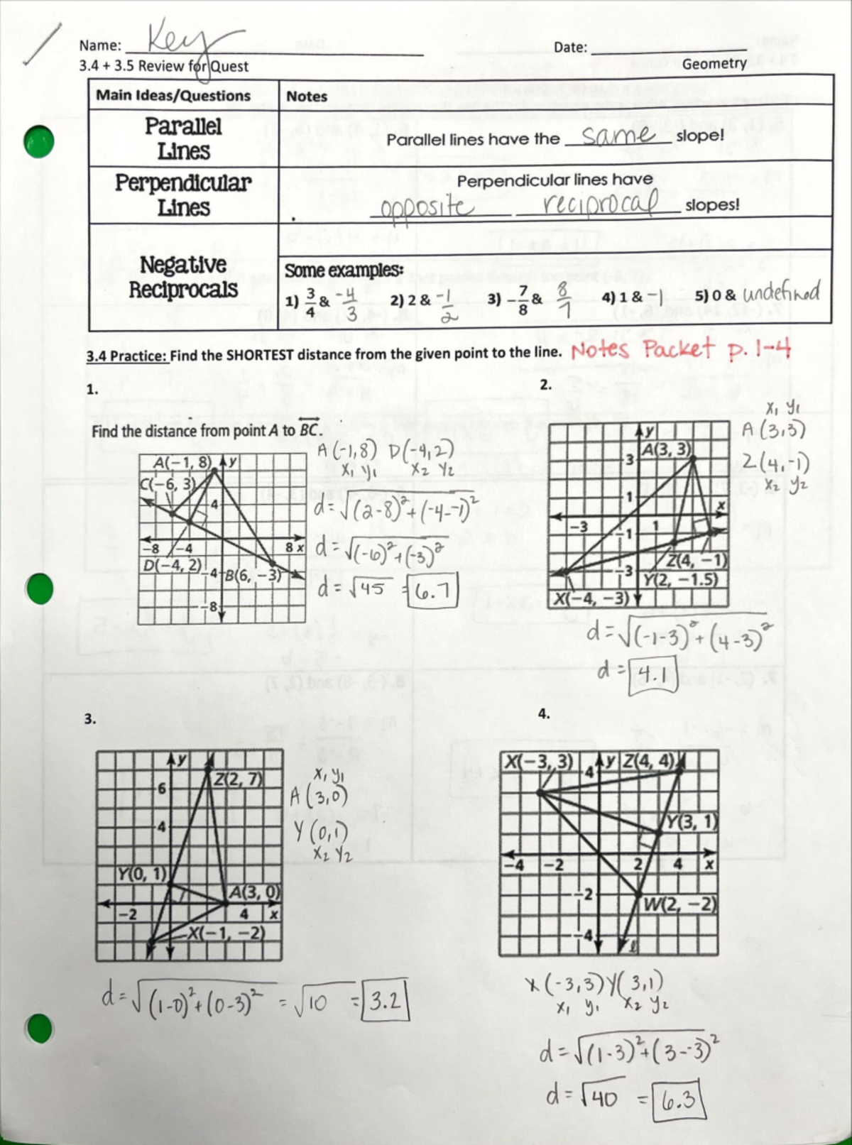 3 - Geometry. - 3 + 3 Review f r Quest Main Ideas/Questions Parallel ...