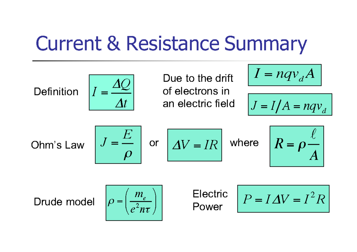 Phys101-23S1 Week 8 final 231013 085904 - Current & Resistance Summary ...