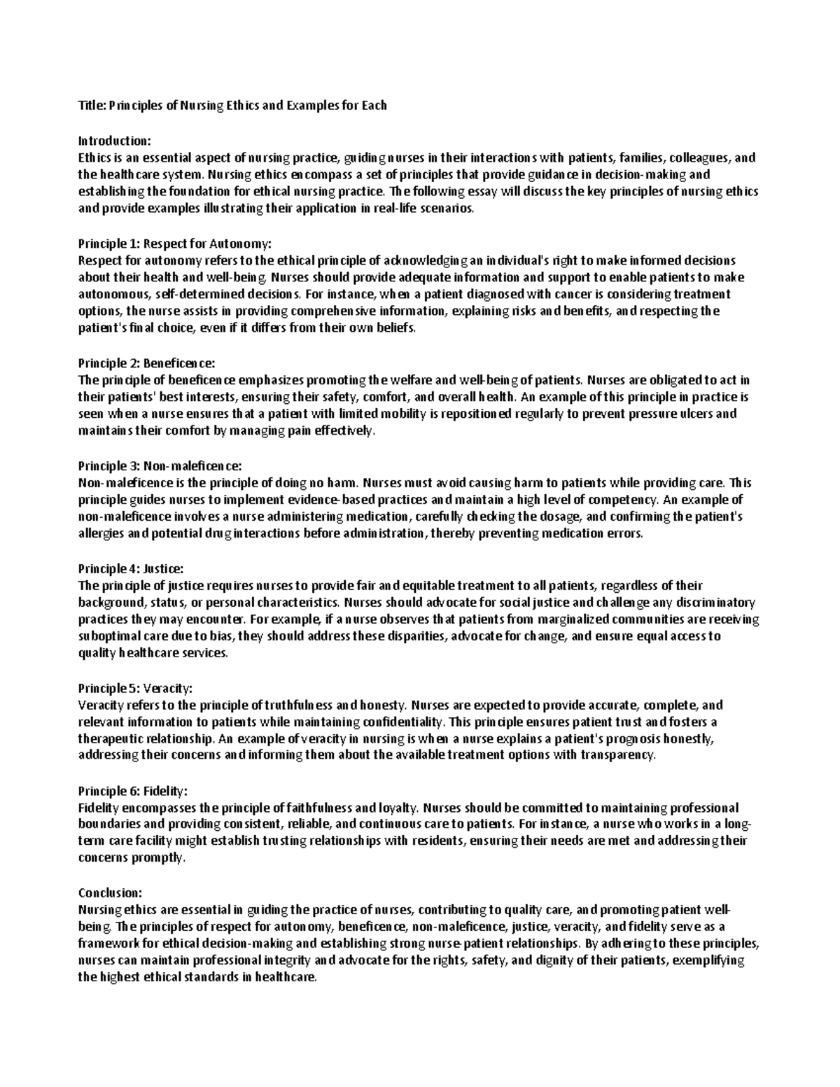 The Principles of Nursing Ethics and Examples - Nursing ethics ...