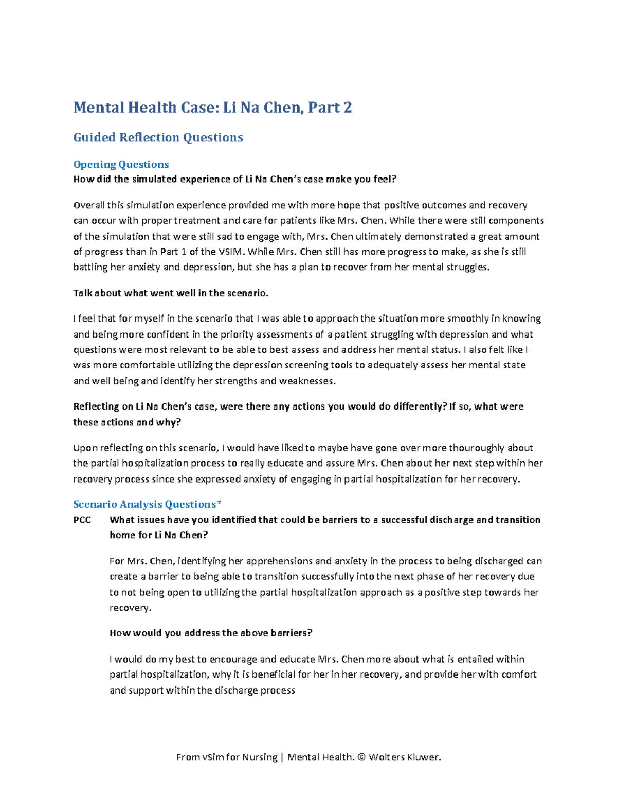 V Sim2 - From vSim for Nursing | Mental Health. © Wolters Kluwer ...