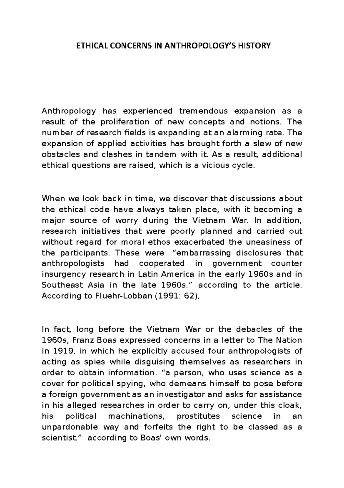 Ethical Concerns IN Anthropologys History - ETHICAL CONCERNS IN ...