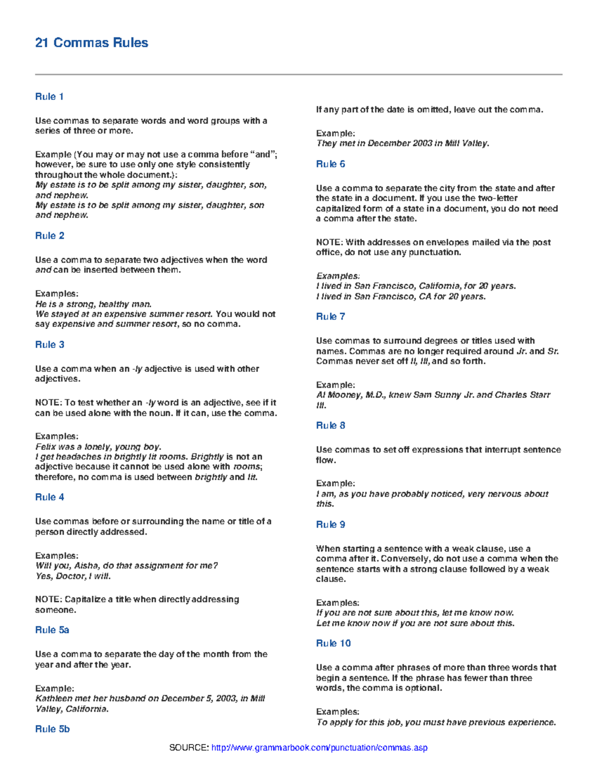 406748249 21 Commas Rules - SOURCE: grammarbook/punctuation/commas.asp ...