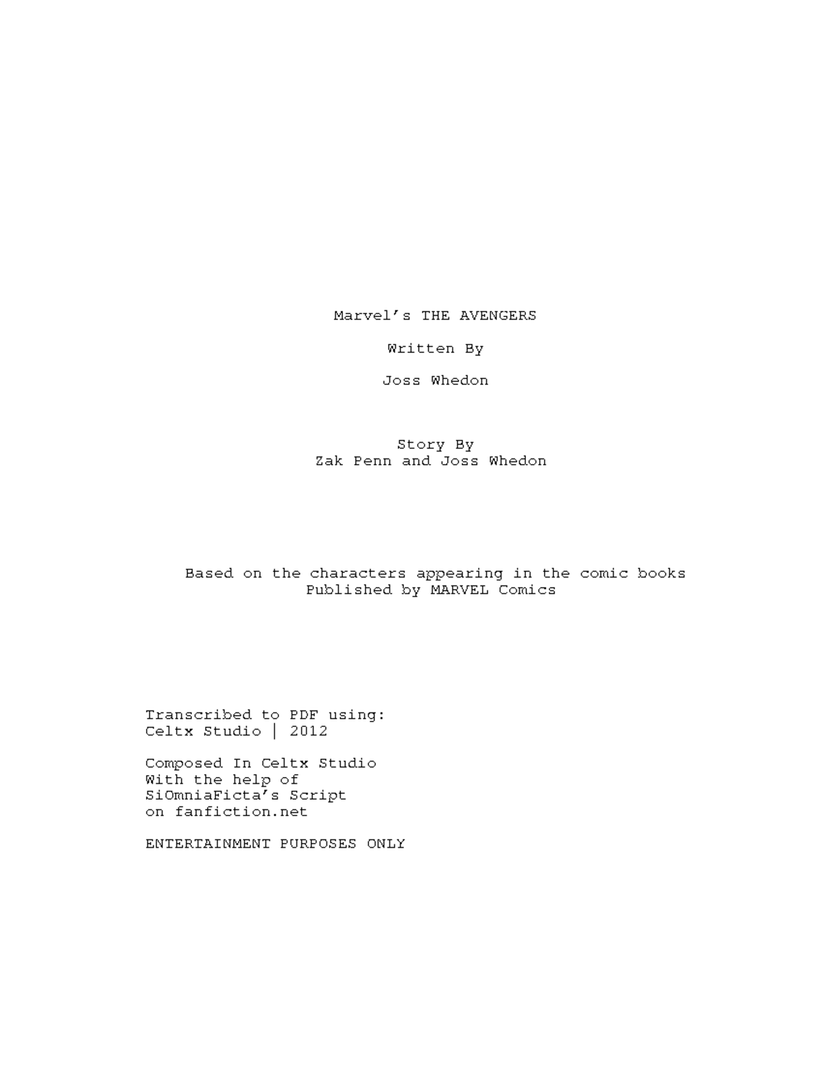 The-Avengers - guion de pelicula - Marvel’s THE AVENGERS Written By ...