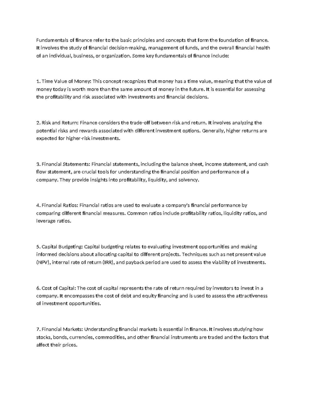 Fundamentals-of-Finance - Fundamentals of finance refer to the basic ...