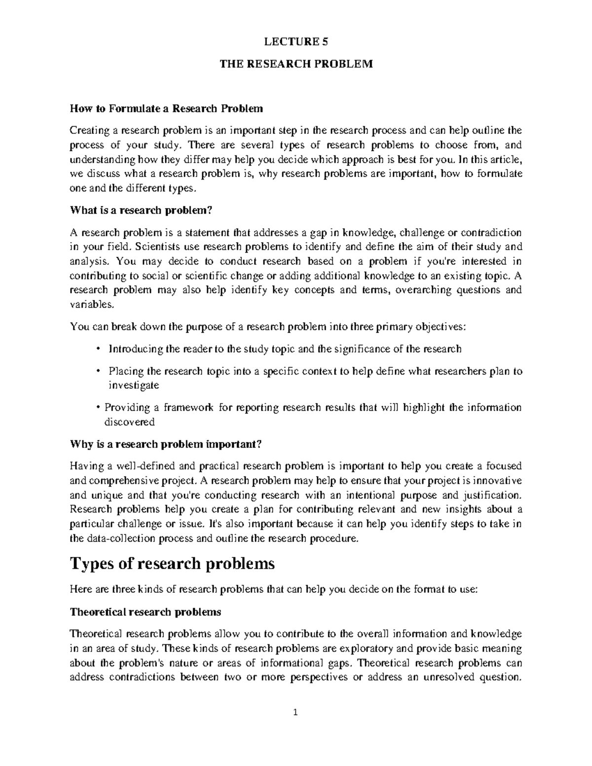 Lecture 6. part 2 How To Formulate a Research Problem - LECTURE 5 THE RESEARCH PROBLEM How to ...
