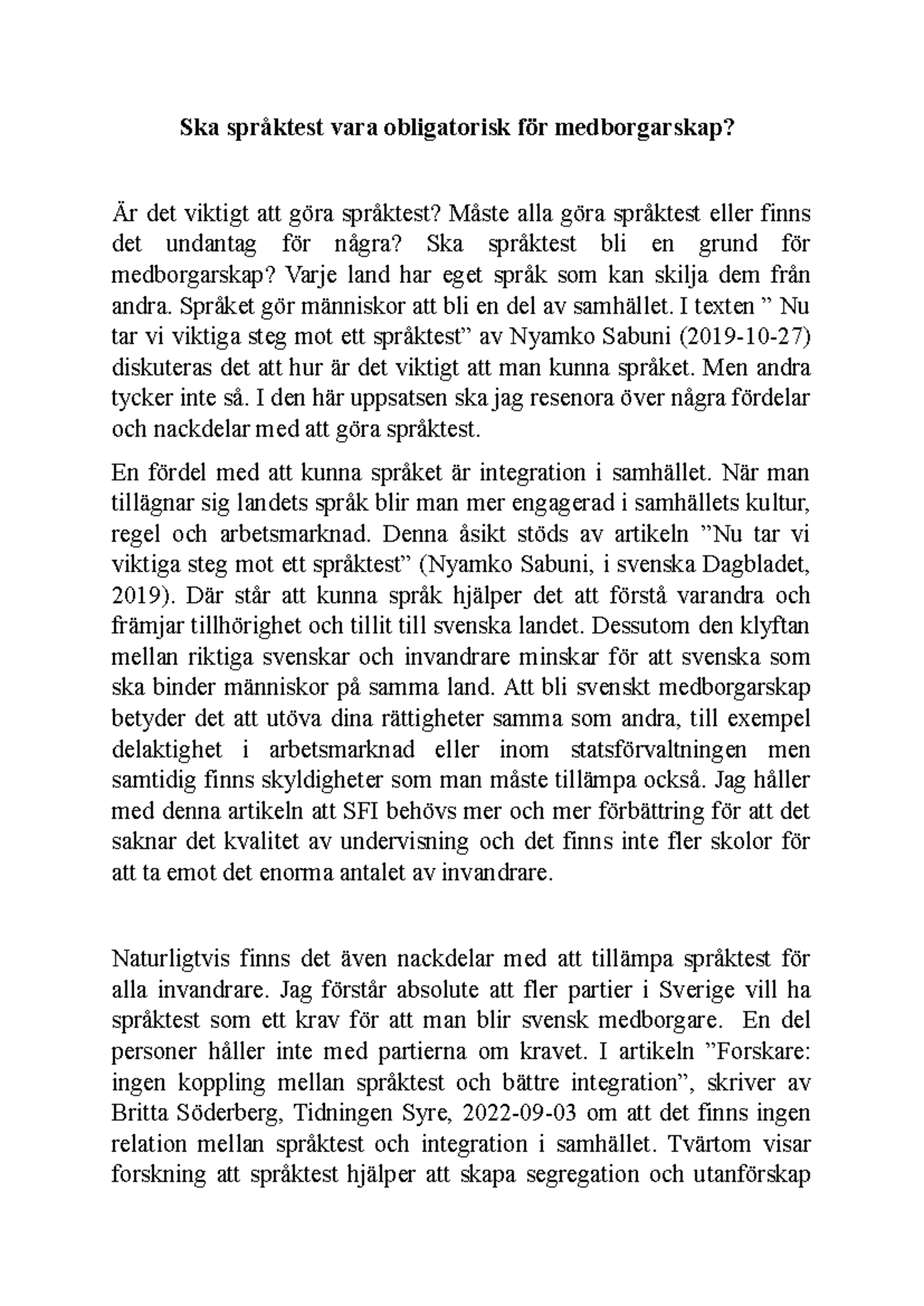 Resonerande text - ncknkrnr rvnkrnvkrnvrnvkrvn - Ska språktest vara ...