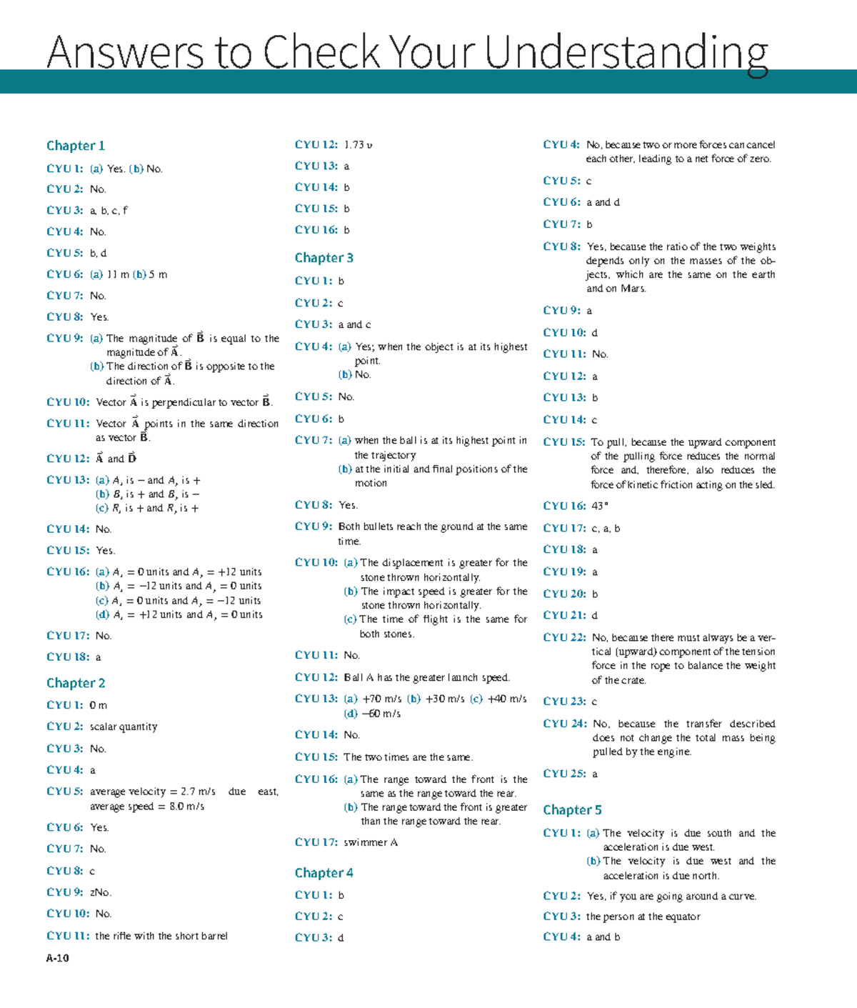 Answers -Check Your Understanding - A- Chapter 1 CYU 1: (a) Yes. (b) No ...