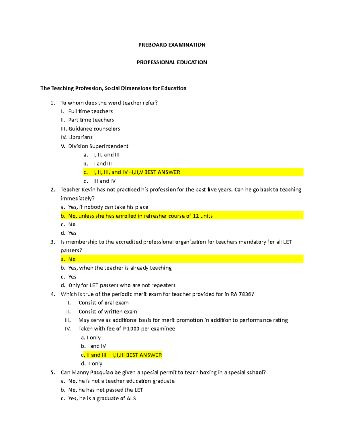 16 Preboard-Answer-Key-Prof Ed-Sep2015 with ans TO Print - PREBOARD ...