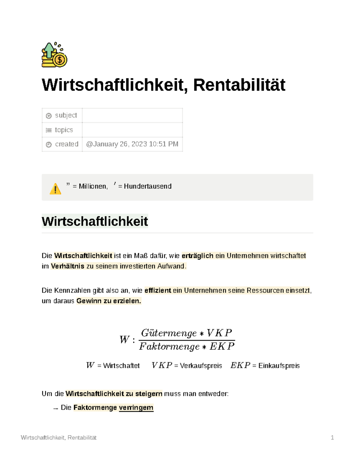 Wirtschaftlichkeit Rentabilität - Wirtschaftlichkeit, Rentabilität 1 ...