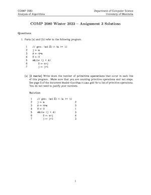 Assignment 1 Solutions from 2020 -2021 - COMP 2080 Winter 2021 Homework Assignment 1 due ...