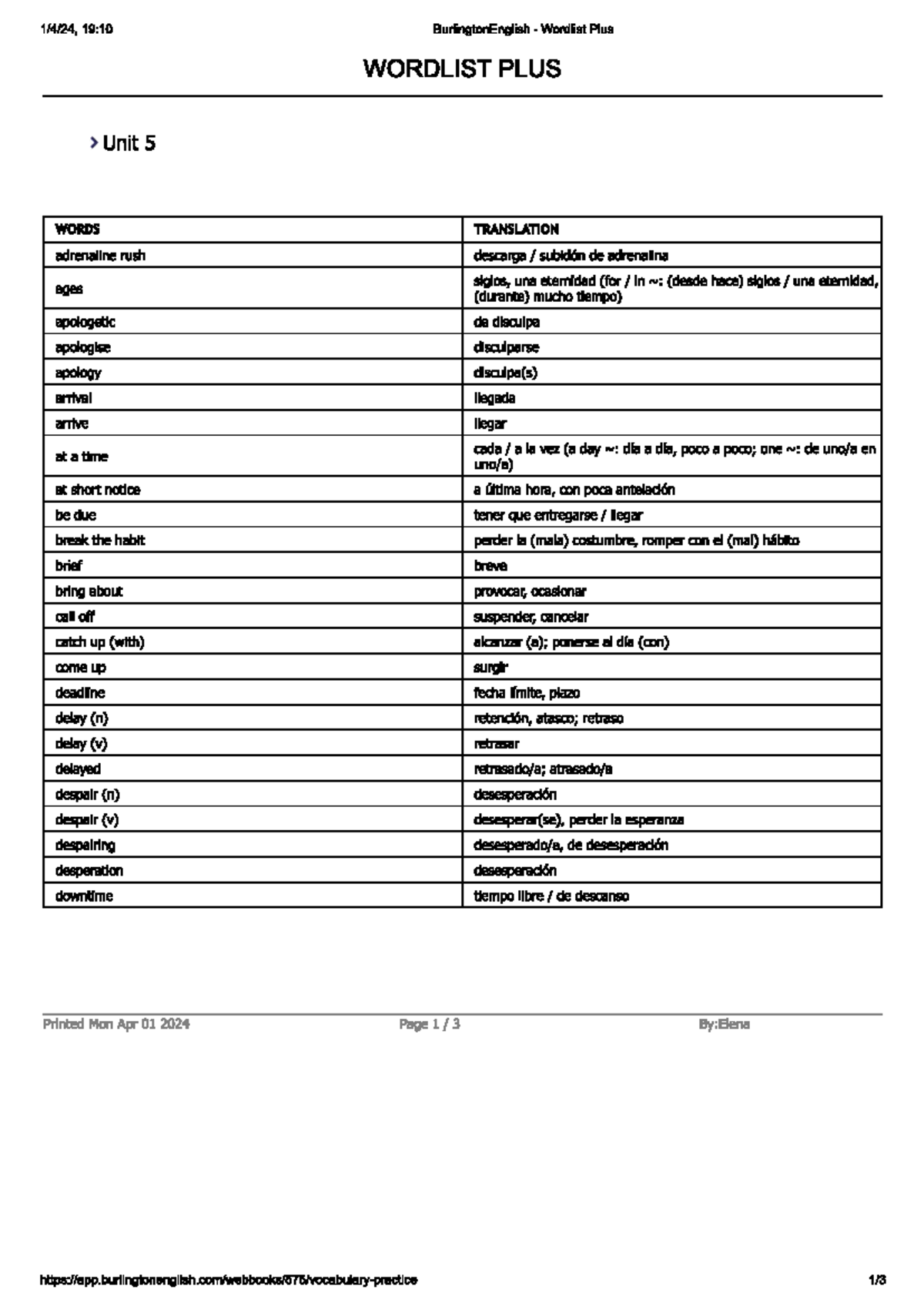 Unit 5 Vocabulary - Inglés II - Studocu
