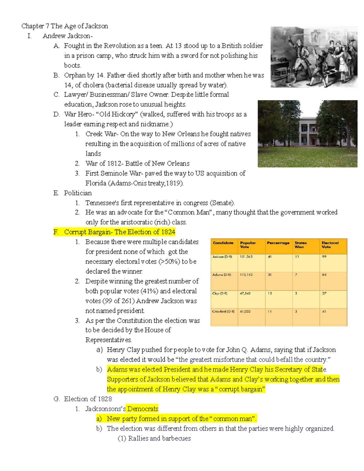 Bucks Chapter 7 Notes - copy - Chapter 7 The Age of Jackson I. Andrew ...