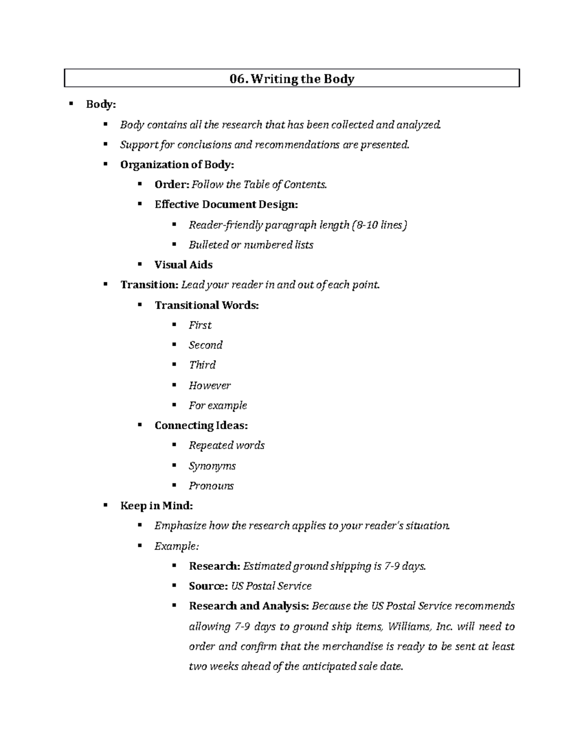 06. Writing the body - 06. Writing the Body Body: Body contains all the ...