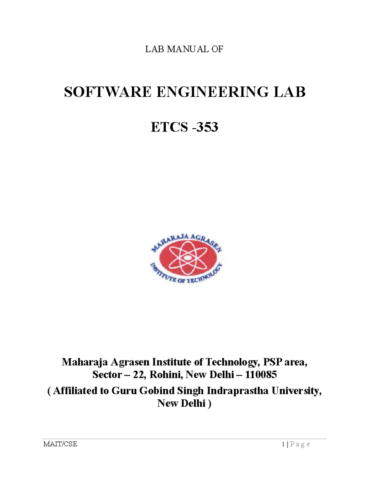 SE file format - MAIT/CSE 1 | P a g e LAB MANUAL OF SOFTWARE ...