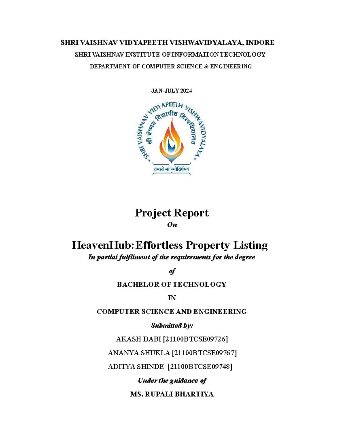 Projectreportheavenhub - SHRI VAISHNAV VIDYAPEETH VISHWAVIDYALAYA ...