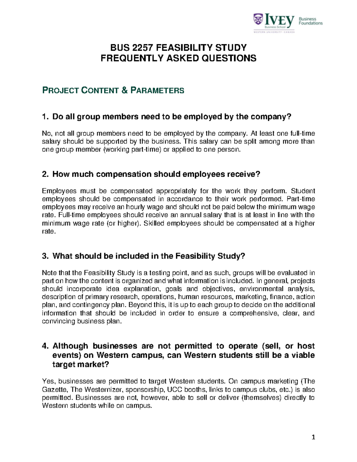 2257 Feasibility FAQ 2023 - BUS 2257 FEASIBILITY STUDY FREQUENTLY ASKED ...