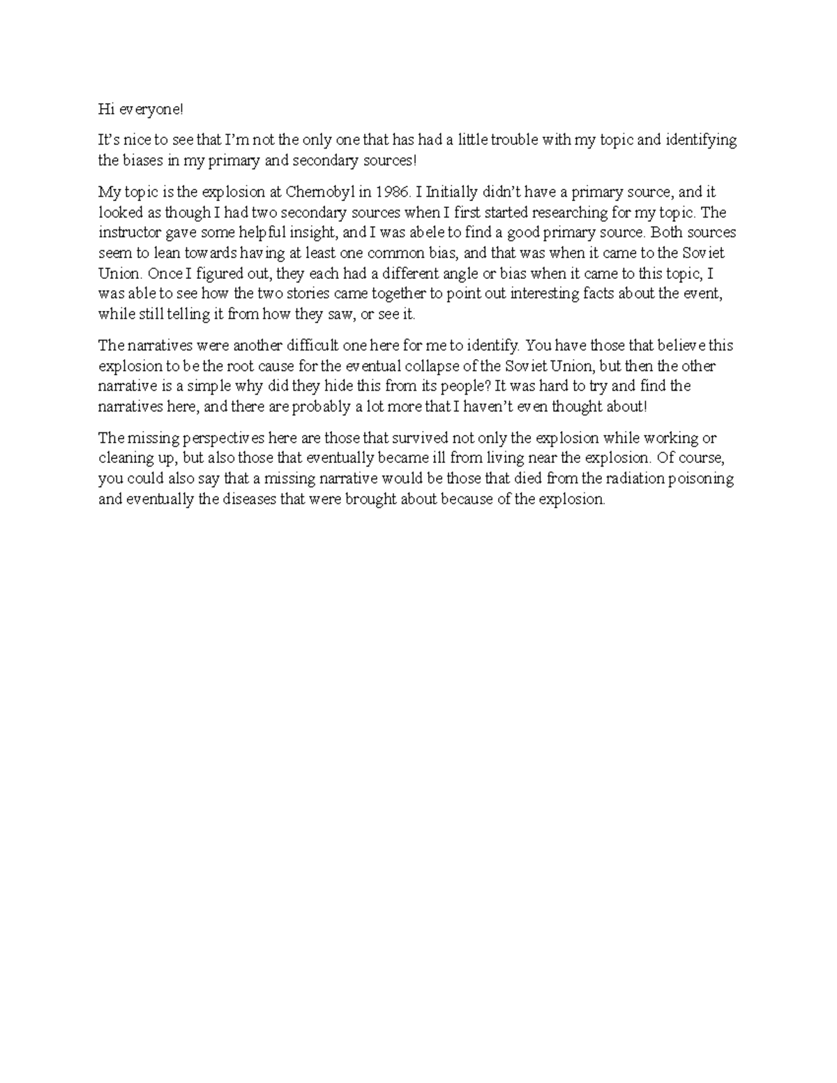 5-1 - history writing, I chose Chernobyl explosion and the cause and ...