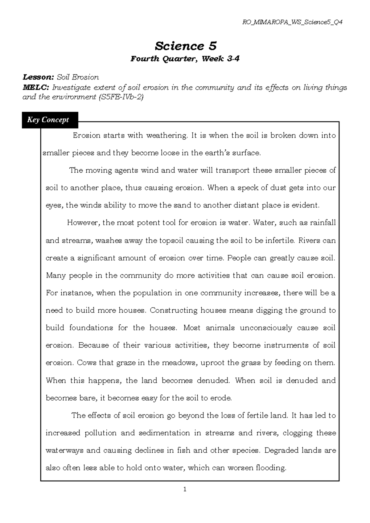 Science 5WS Q4 W3-4 - The systematic study of the structure and ...