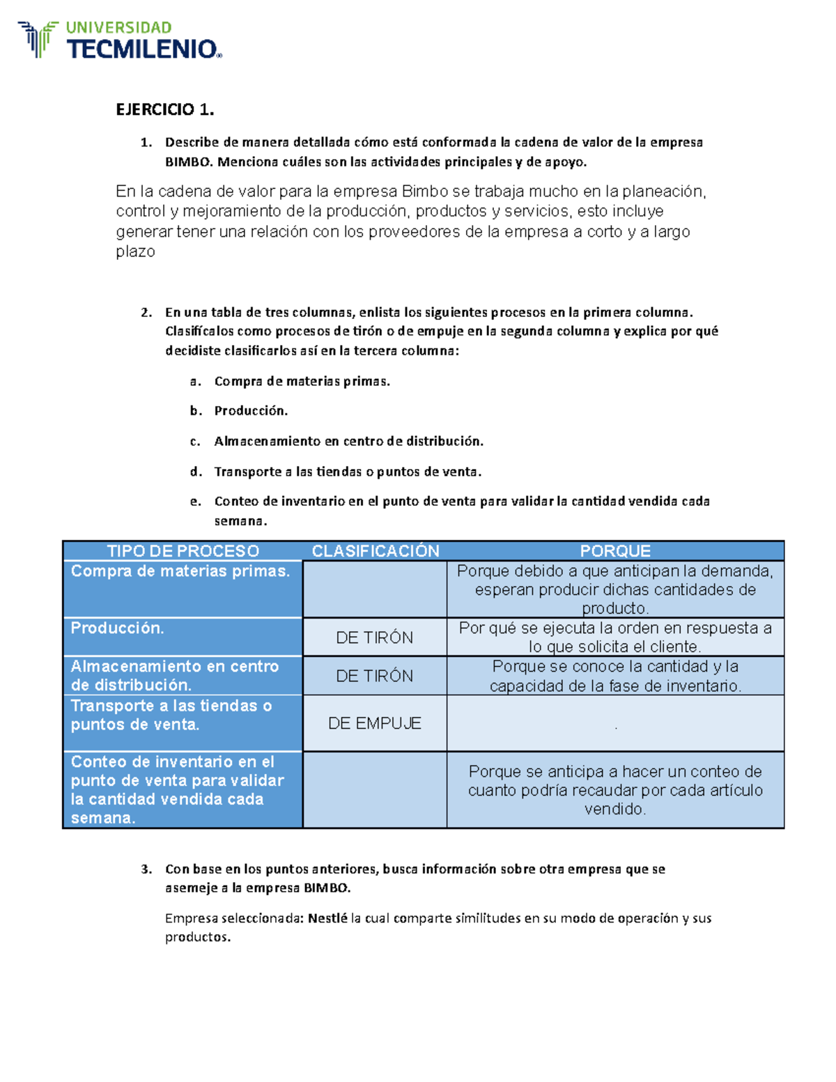 Ejercicio 1-Fundamentos de cadena de suministro - EJERCICIO 1. Describe ...