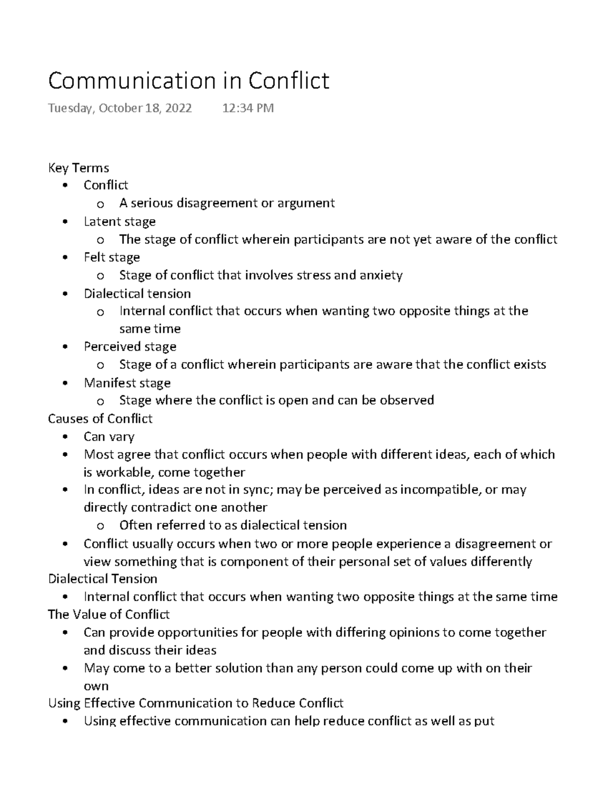 Communication in Conflict - Key Terms Conflict ï A serious disagreement ...