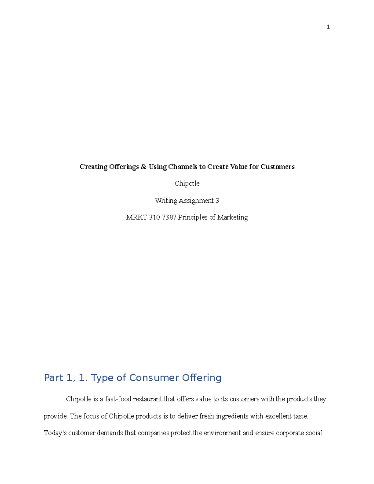 A3 Writing Assignment 3 - Creating Offerings & Using Channels to Create Value for Customers ...