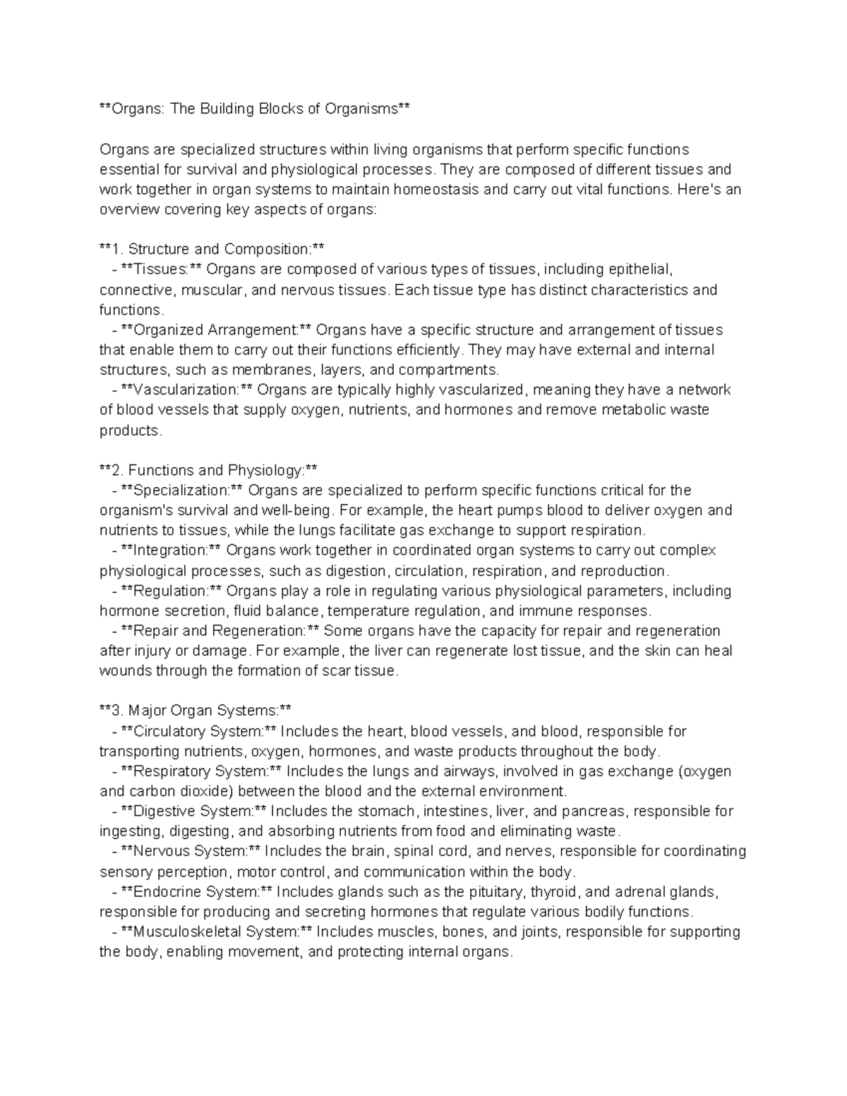 Organs The Building Blocks of Organisms - They are composed of ...