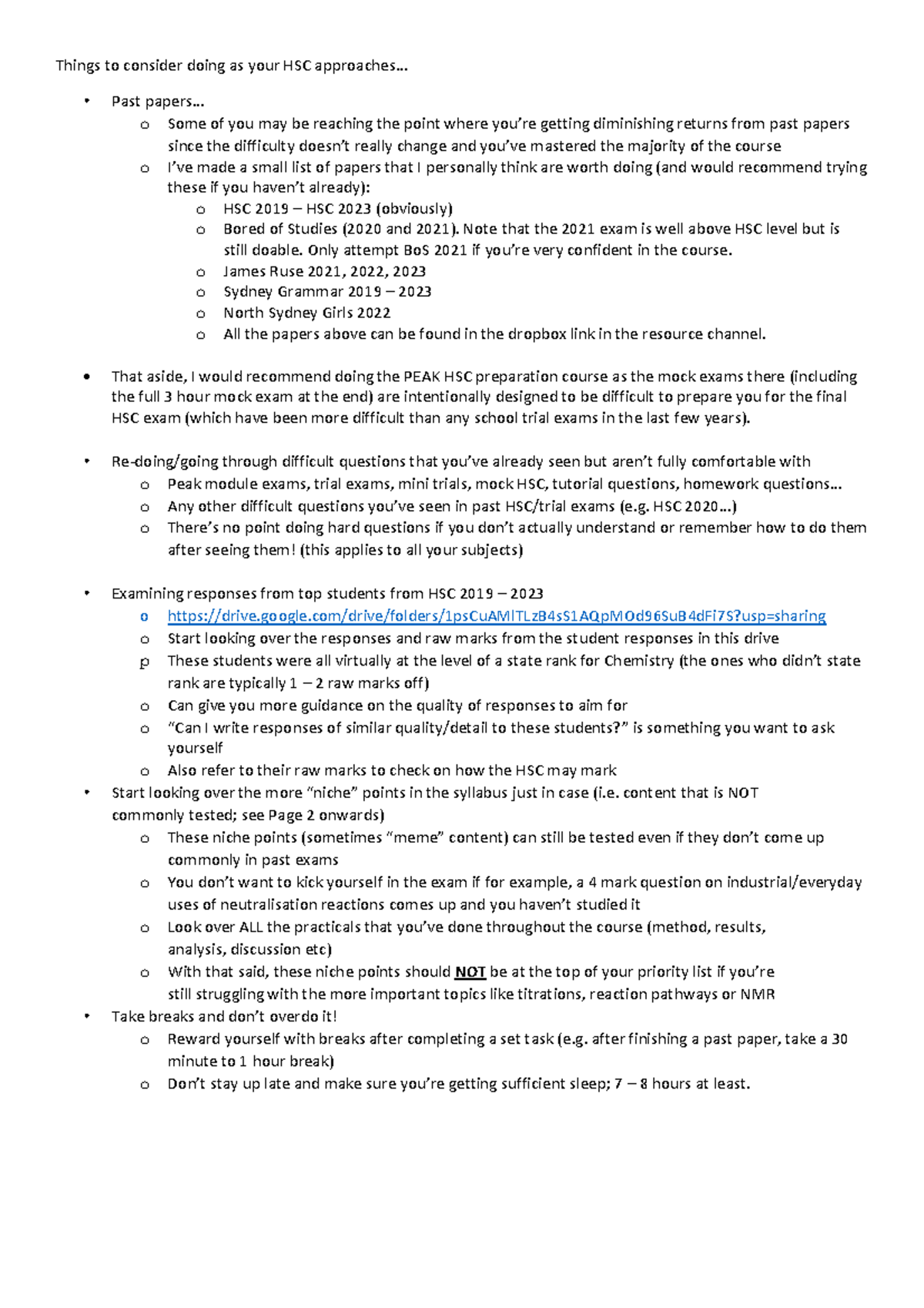 Approaching HSC - Good - Things to consider doing as your HSC ...