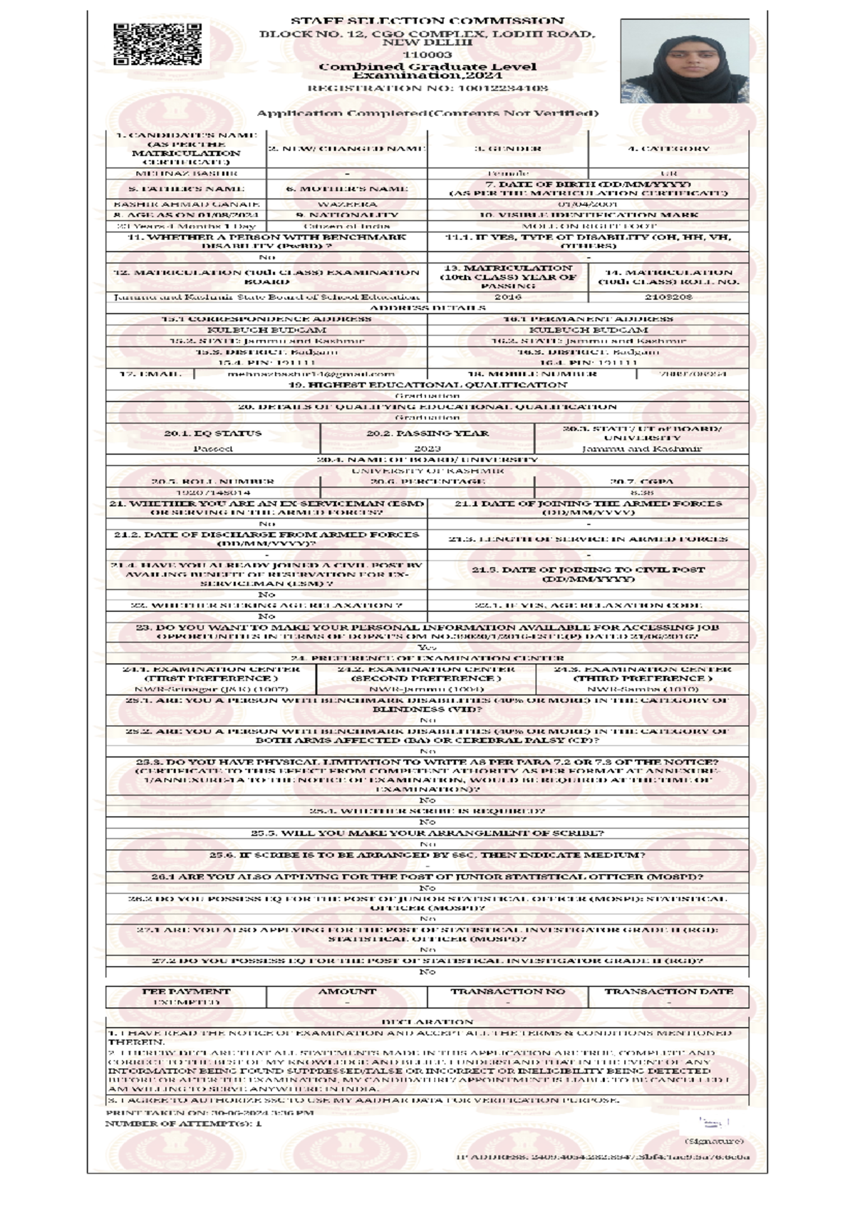 Application cgl ssc - iwiwi - STAFF SELECTION COMMISSION BLOCK NO. 12 ...