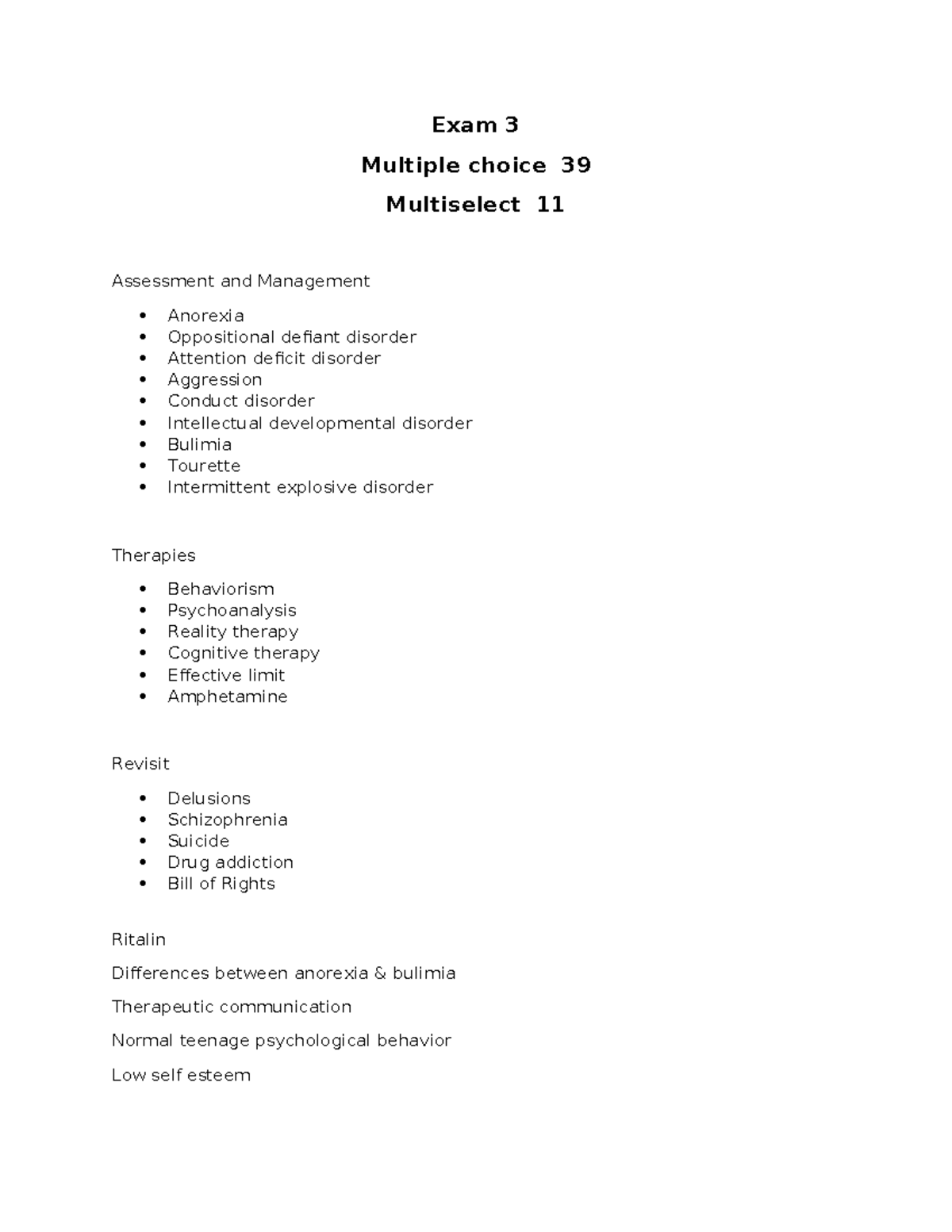 Exam 3 Study Guide - Exam 3 Multiple choice 39 Multiselect 11 ...