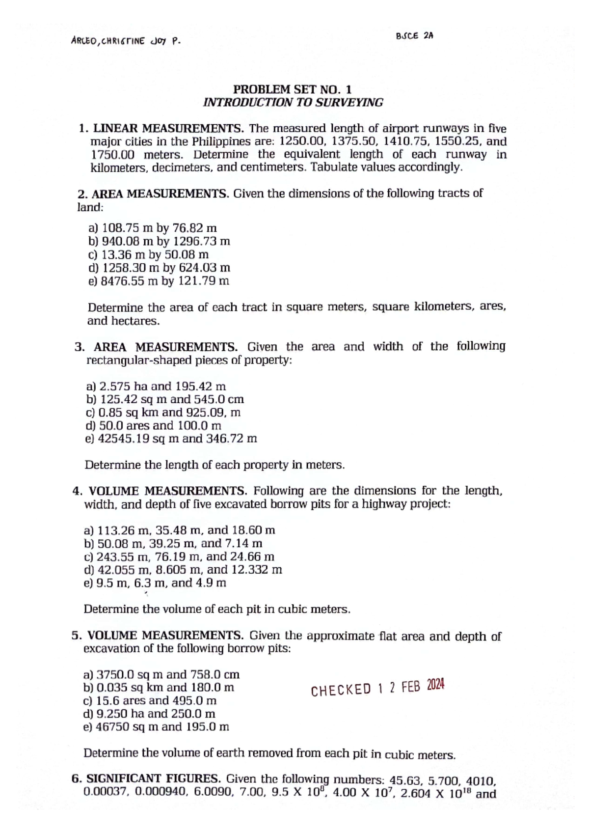Problem set 1 (surveying) - General Surveying - Studocu