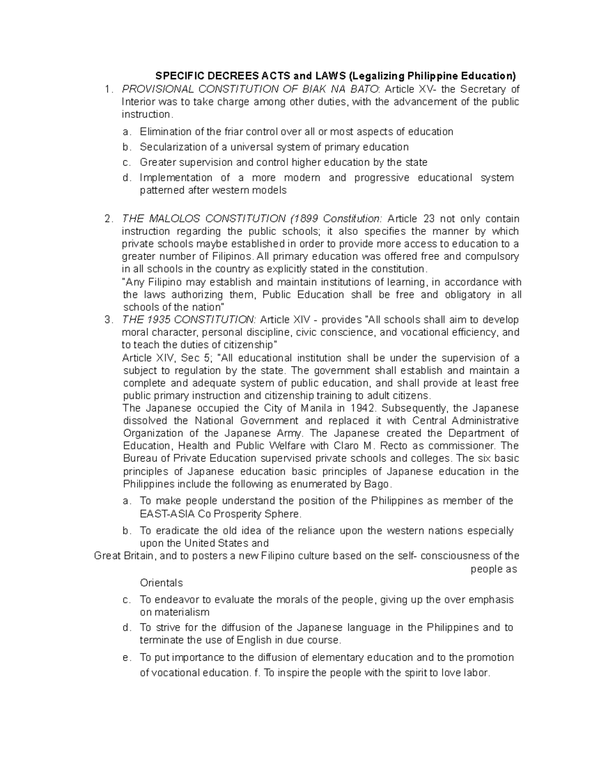 Professional Education - SPECIFIC DECREES ACTS and LAWS (Legalizing ...