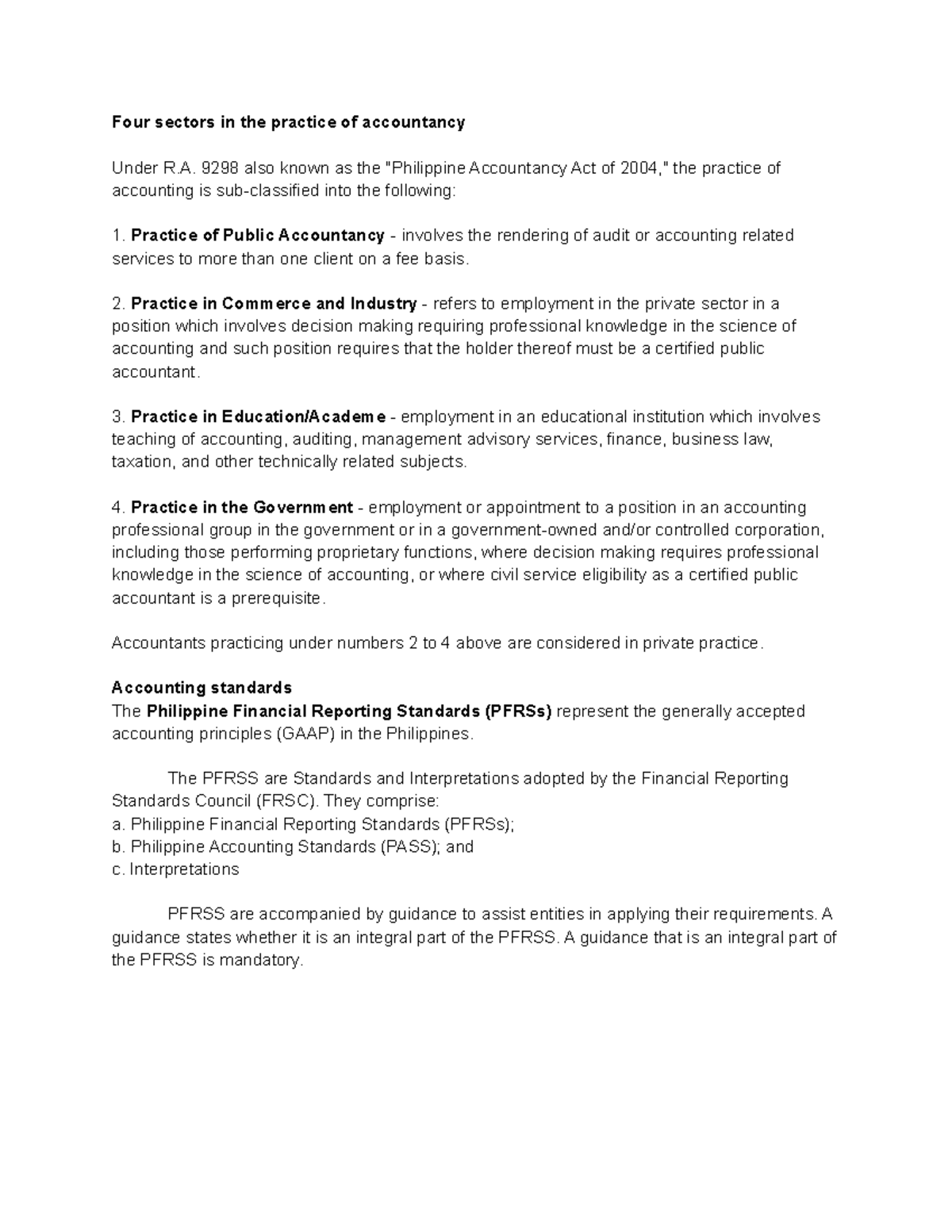 Accounting Standards - Lecture notes 1 - Four sectors in the practice ...