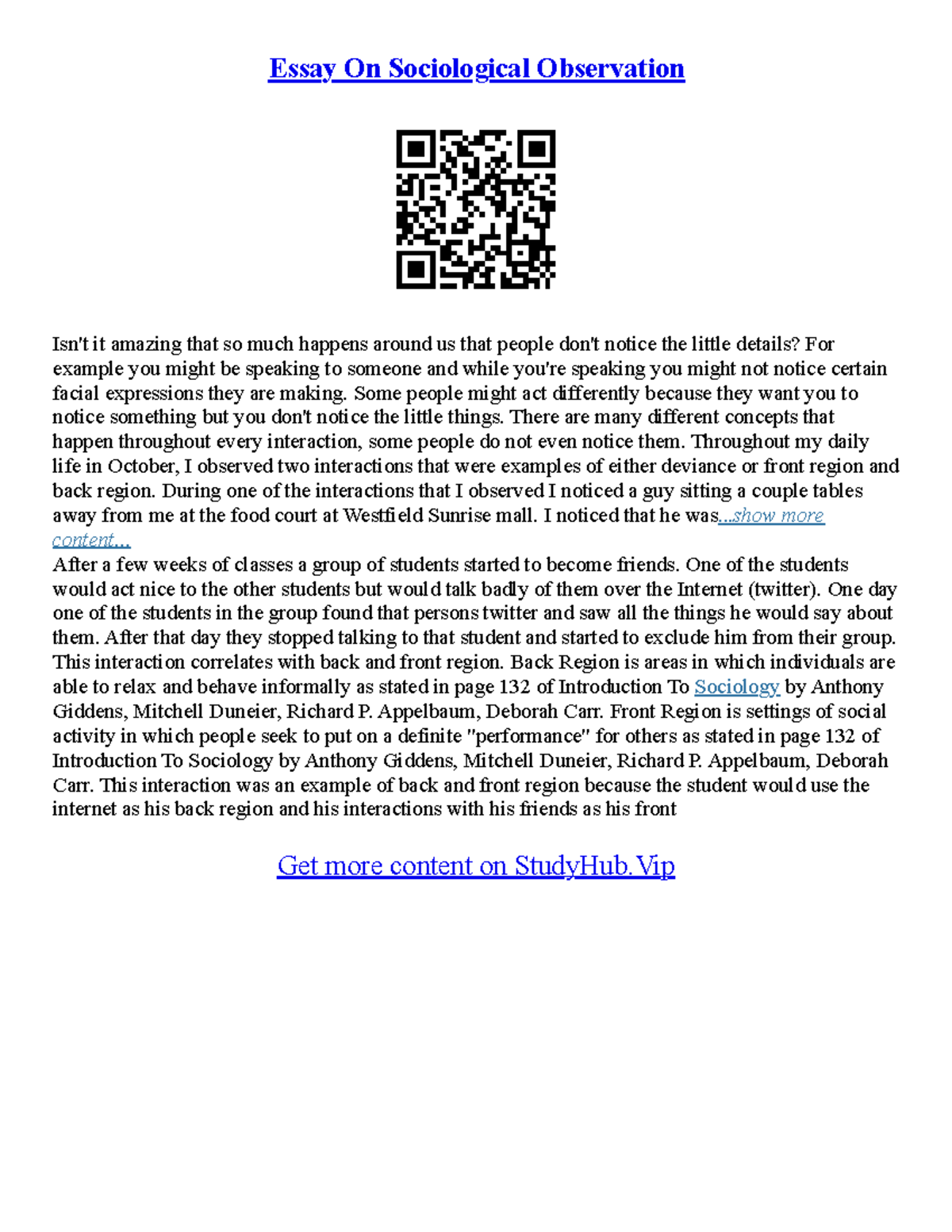 Sociology Essays - Essay On Sociological Observation Isn't it amazing ...