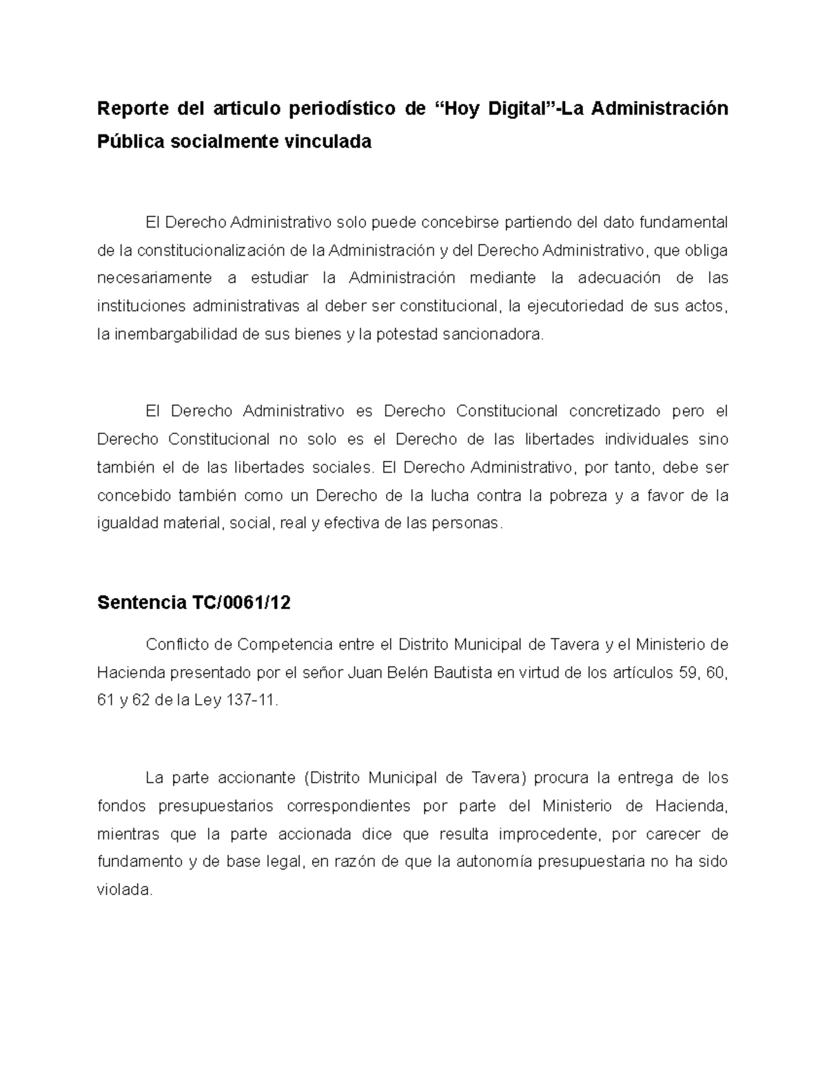 Administrativo II-5 - clase - Reporte del articulo periodístico de “Hoy ...