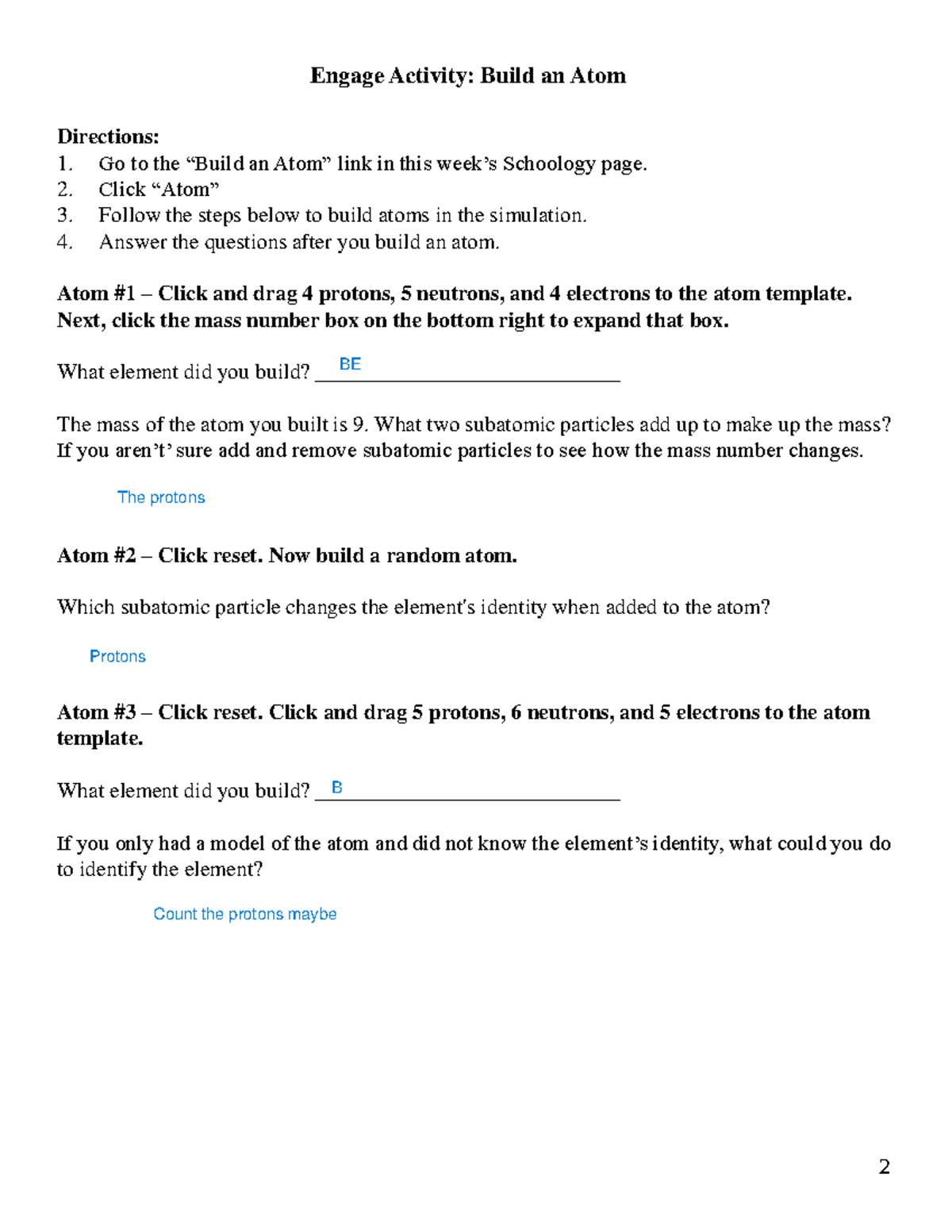How to build an atom worksheet - Engage Activity: Build an Atom ...
