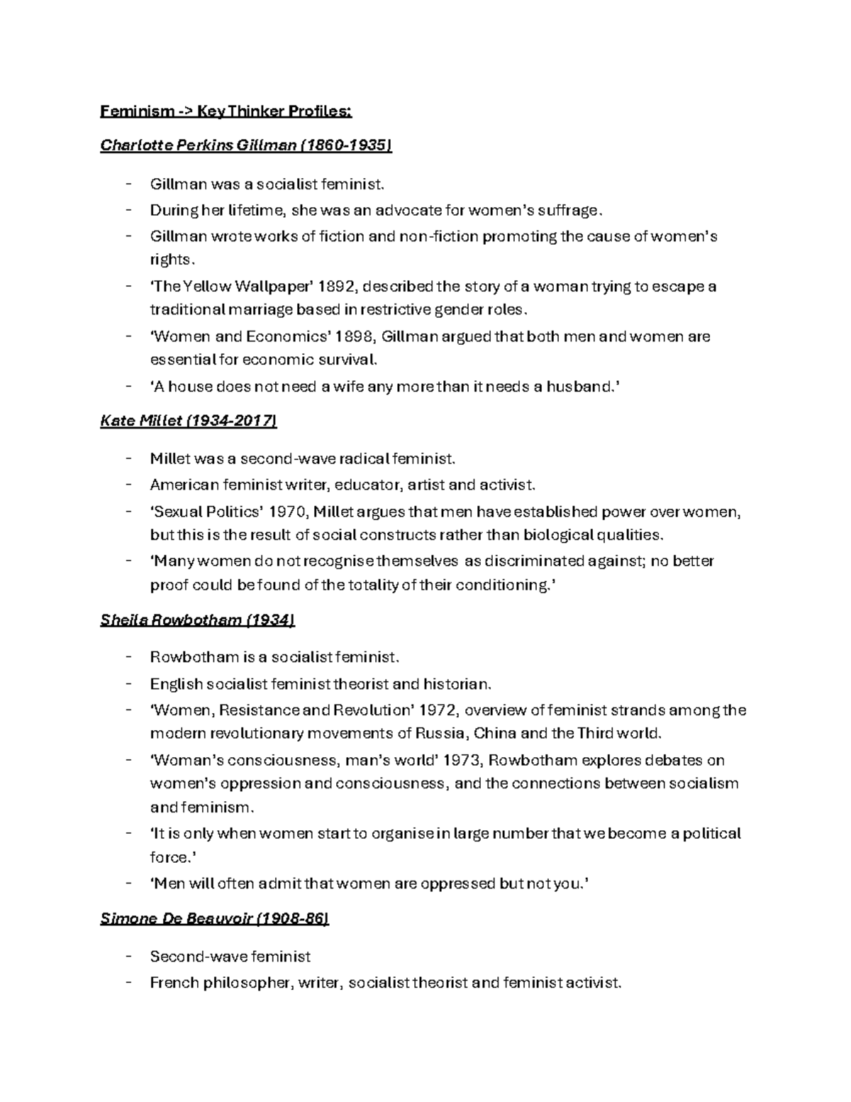 socialist thinkers - Feminism - > Key Thinker Profiles: Charlotte ...