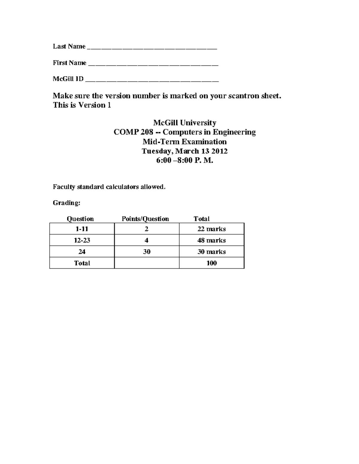 Midterm Winter 2012 - Practice/Exam - Last Name ...