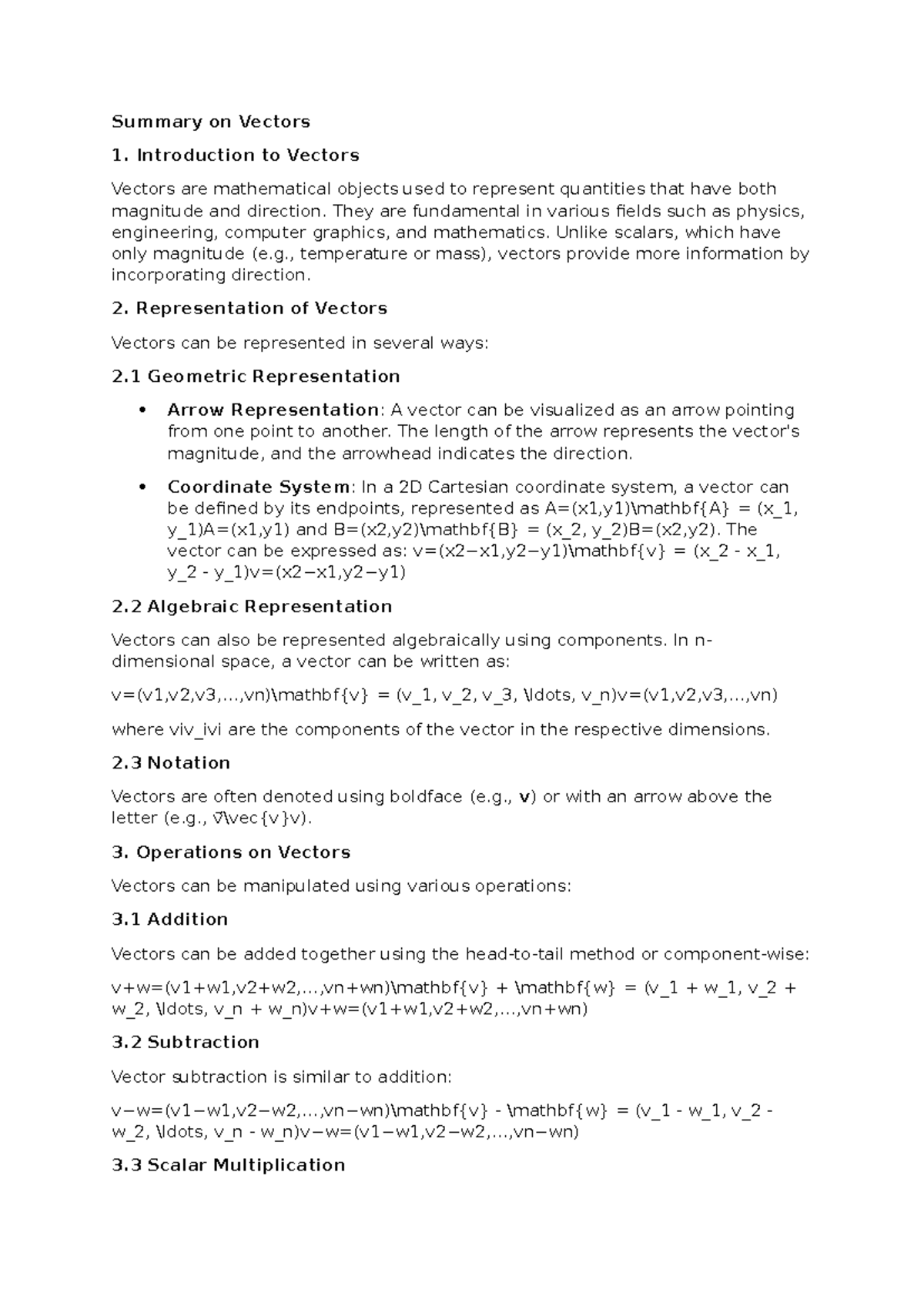 Summary on Vectors - Summary on Vectors Introduction to Vectors Vectors ...