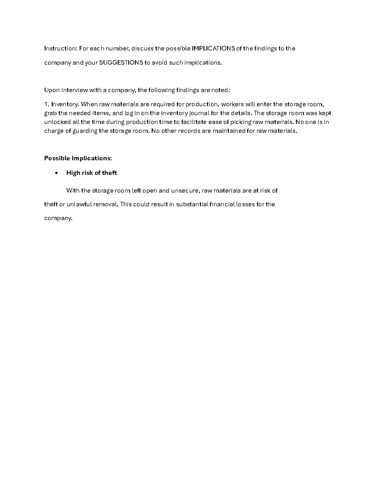 AIS Case Study - Instruction: For each number, discuss the possible ...