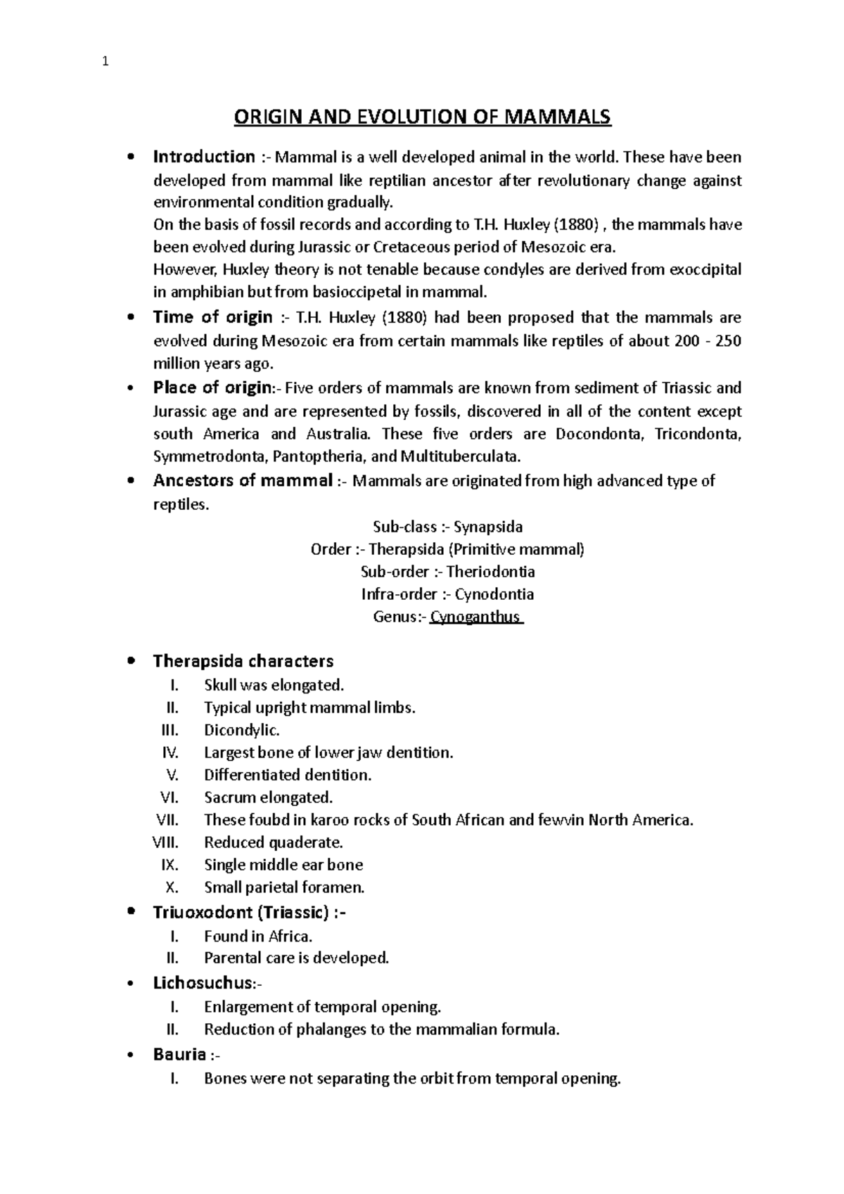 Document (2) origin - ORIGIN AND EVOLUTION OF MAMMALS Introduction ...
