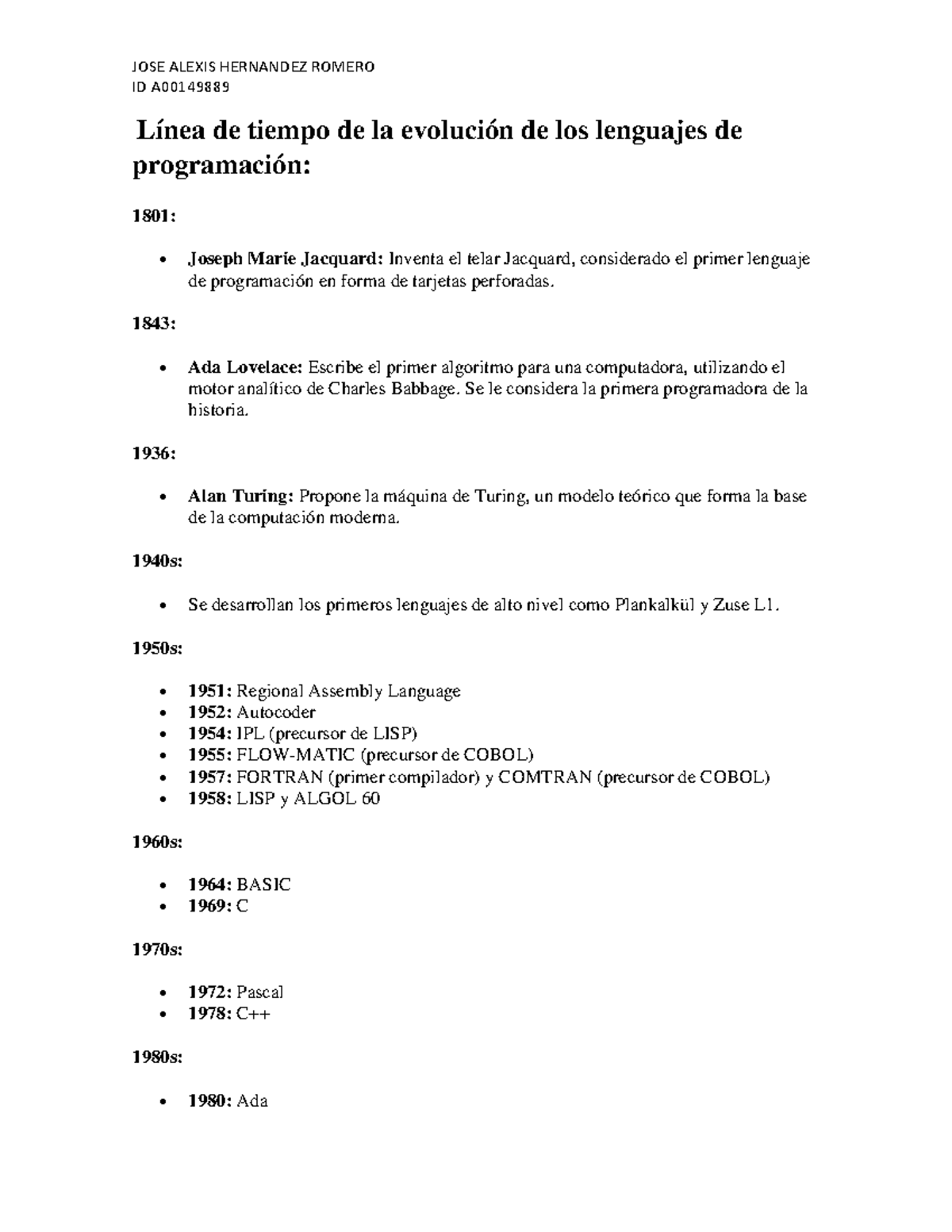Unida 2 Actividad 4 Lenguaje DE Programa - ID A Línea de tiempo de la ...