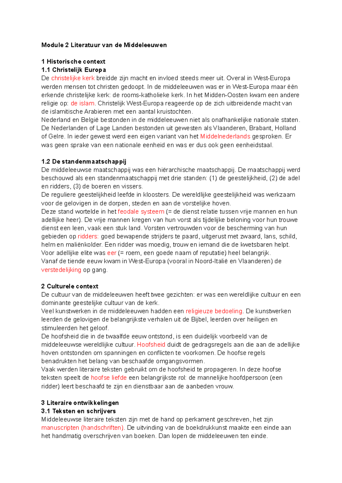 Literatuur B samenvatting - Module 2 Literatuur van de Middeleeuwen 1 ...