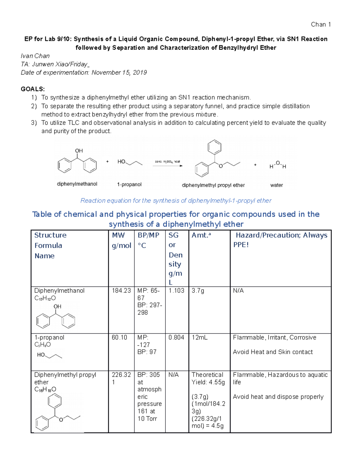 EP9 and EP10 assignments - EP for Lab 9/10: Synthesis of a Liquid ...