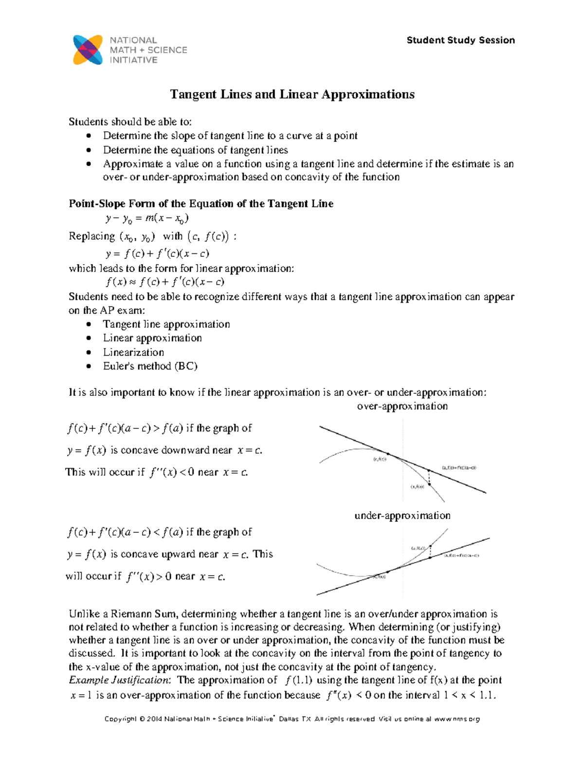 3 tangent lines and linear approximations sss handouts ...
