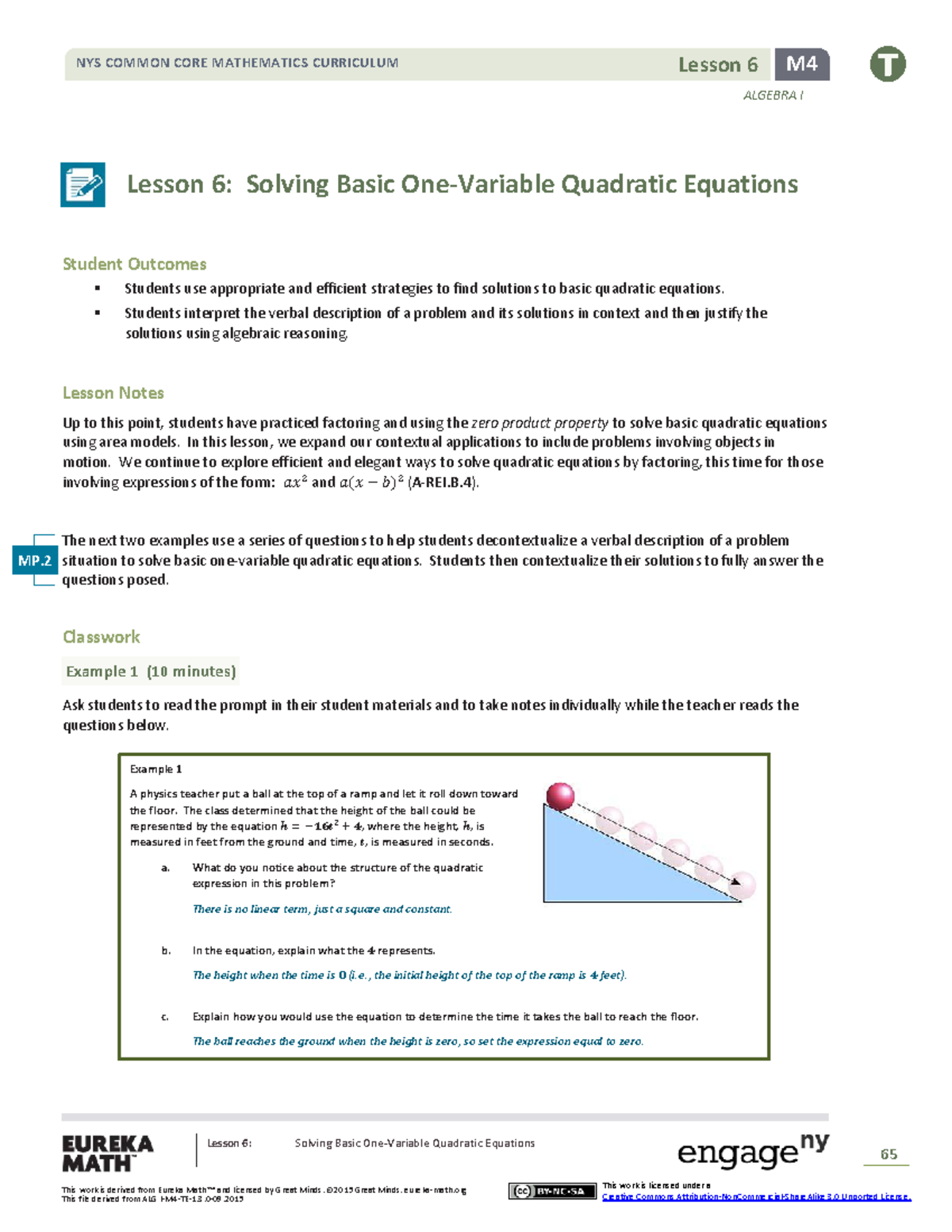 Lesson 6 guide - ththr - ALGEBRA I Lesson 6: Solving Basic One-Variable ...